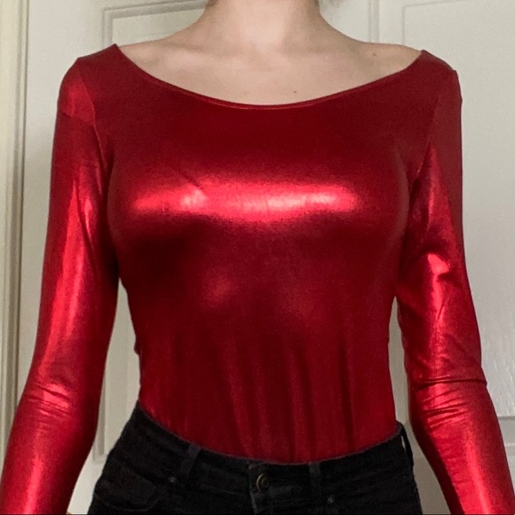 Other | Ruby Red Shiny Metallic Bodysuitleotard | Poshmark